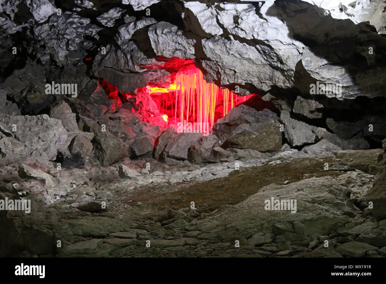 Ice stalactites, stalagmites and columns in cave Stock Photo - Alamy