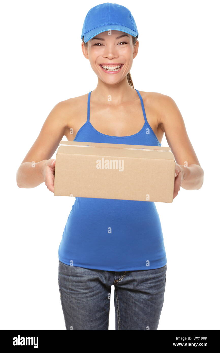 Female package delivery person Stock Photo - Alamy