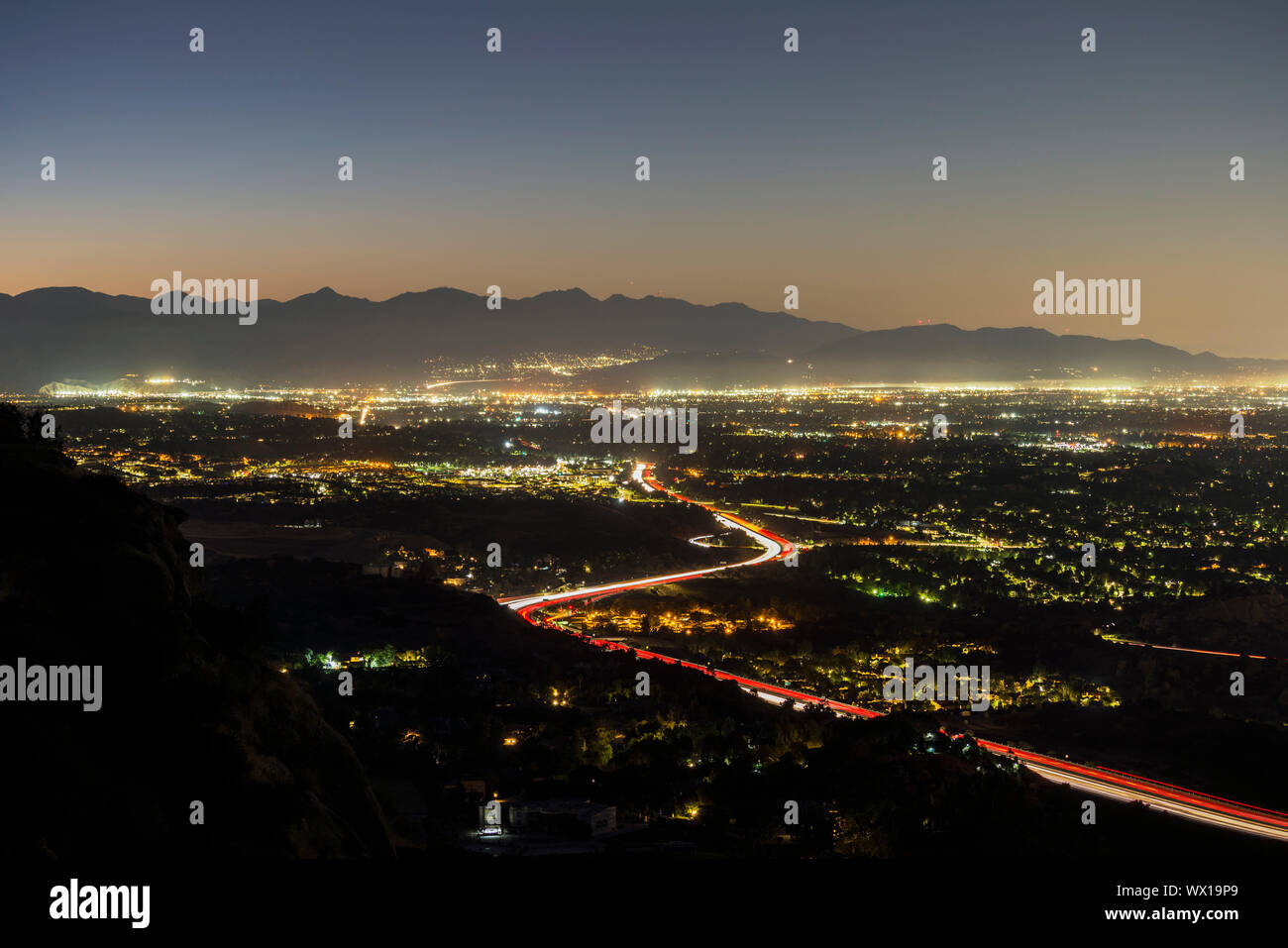 Los Angeles California dawn view of the 118 freeway in the San Fernando ...