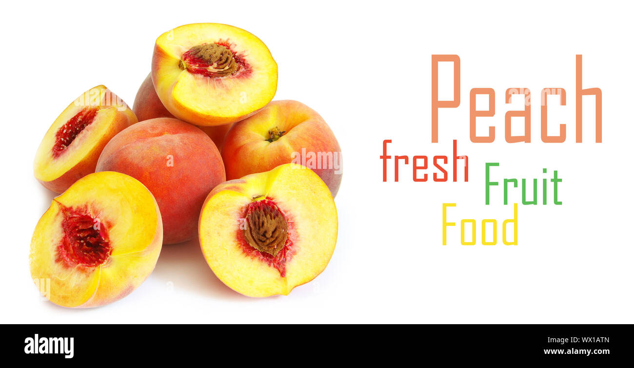 Fresh peach fruits isolated on white background Stock Photo - Alamy