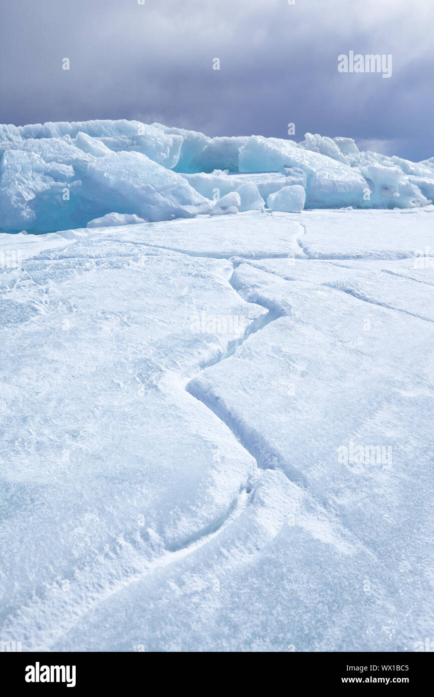 Winter ice landscape on siberian lake Baikal Stock Photo - Alamy