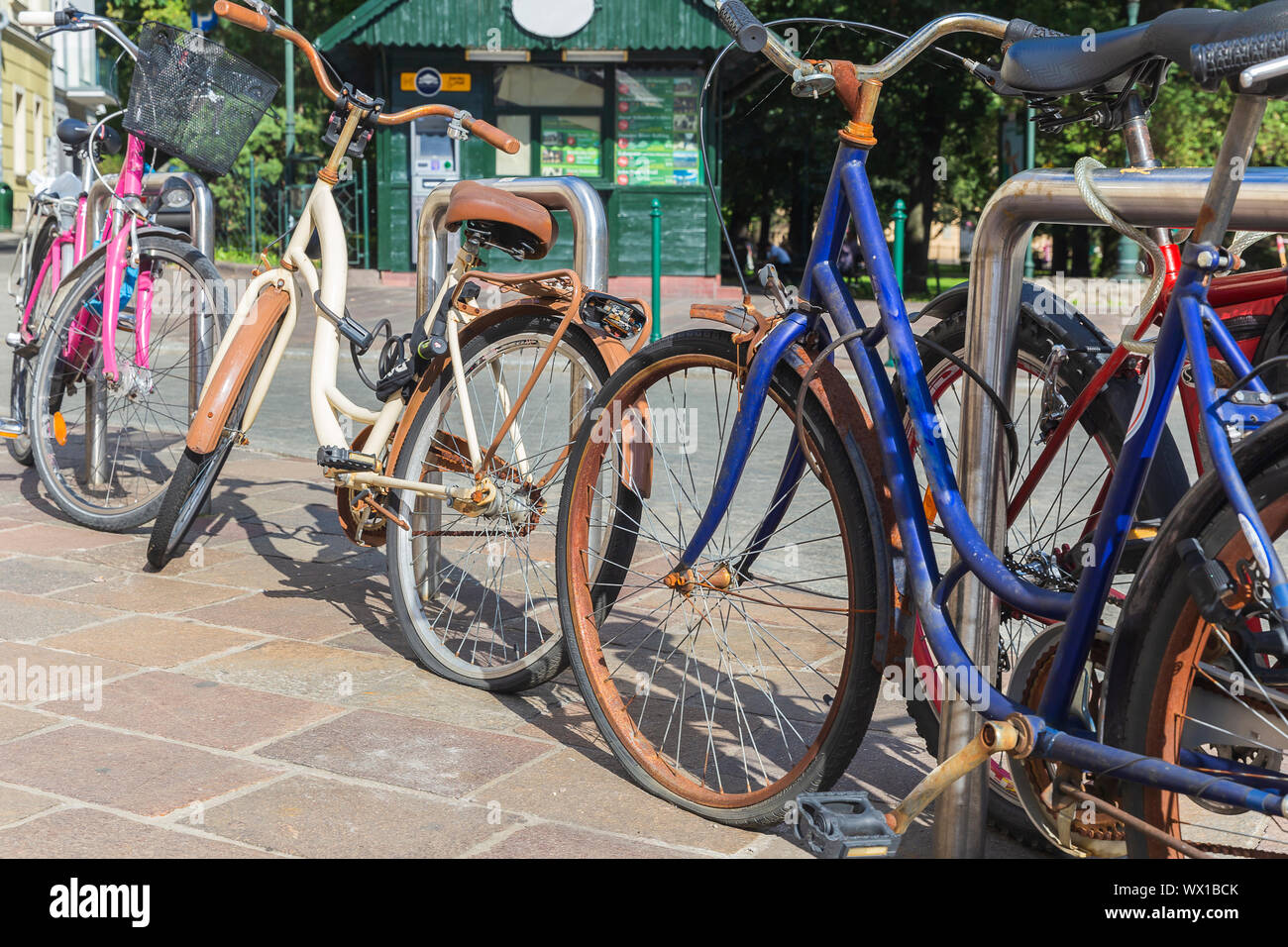 Old bicycles parked on hi-res stock photography and images - Alamy