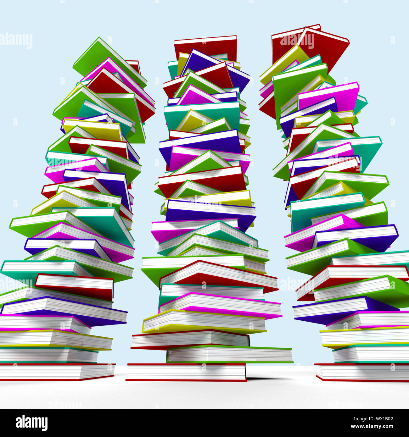 Three Stacks Of Books Represents Learning And Education Stock Photo - Alamy