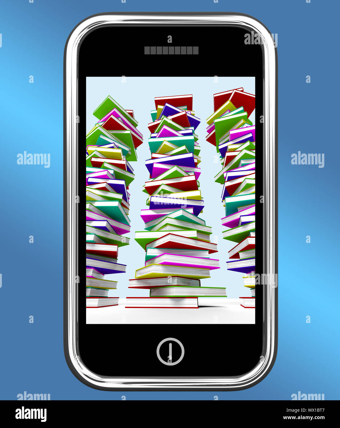 Mobile Phone With Stacks Of Books Showing Online Knowledge Stock Photo ...