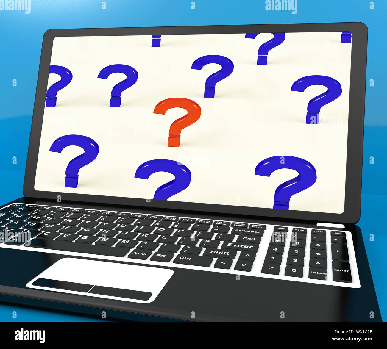 Question Marks On Computer Screen Shows Online Help Stock Photo - Alamy