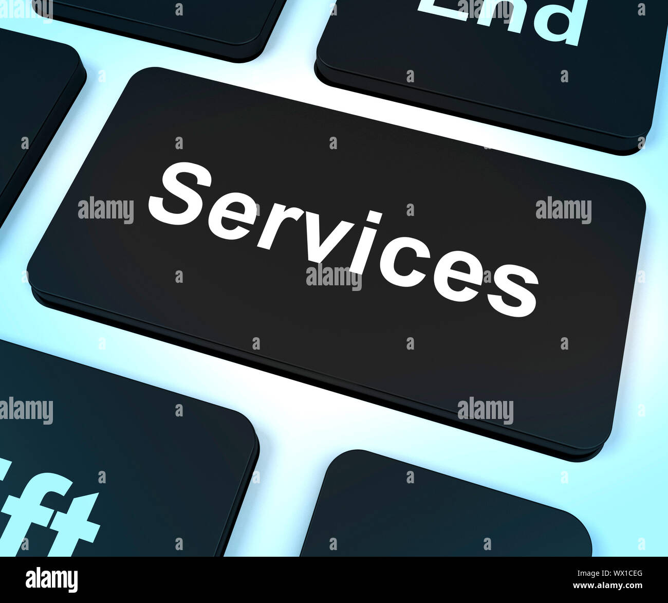 Services Computer Key Showing Help And Assistance Stock Photo - Alamy