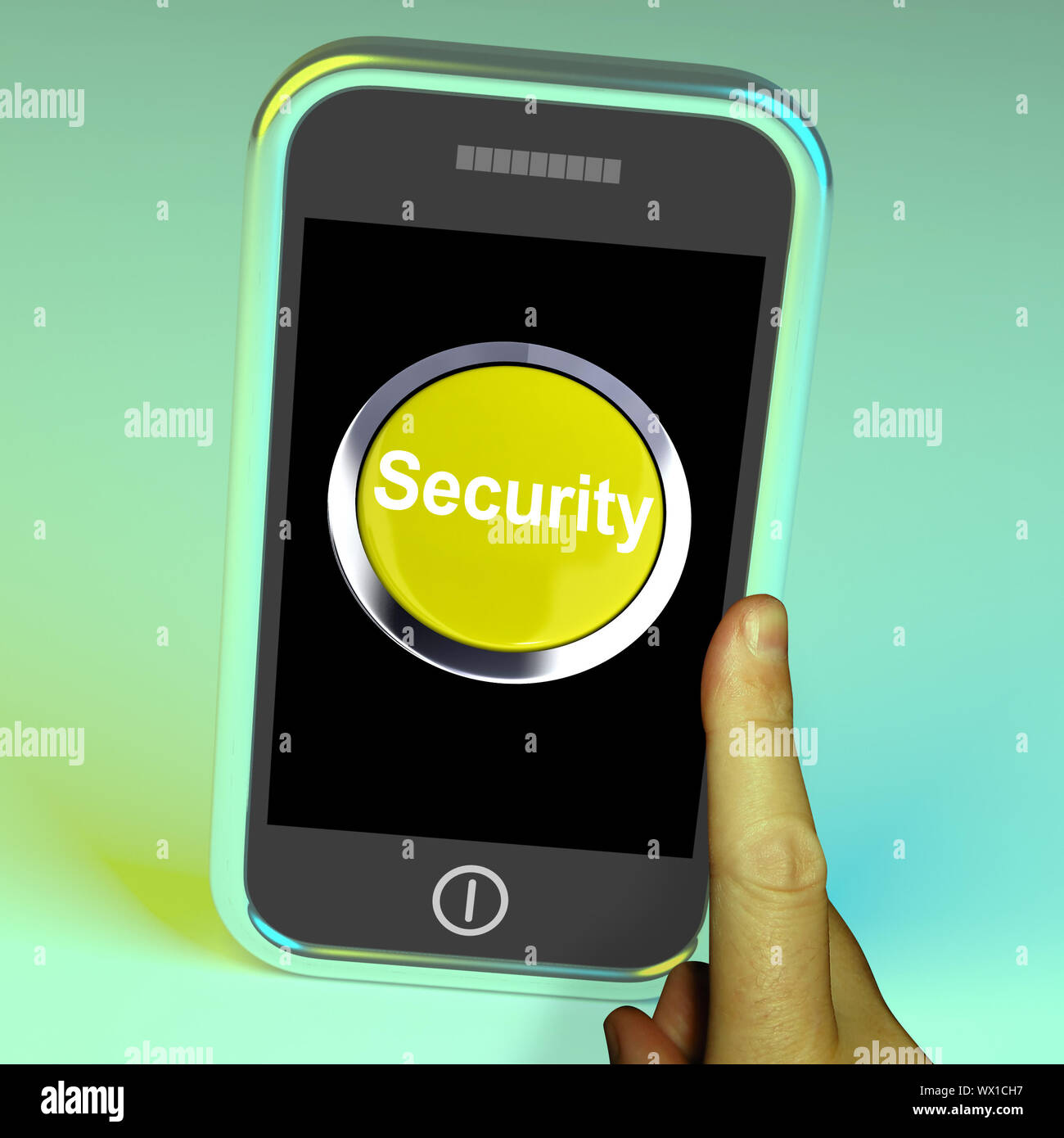 Security Button On Mobile Showing Encryption And Safety Stock Photo - Alamy