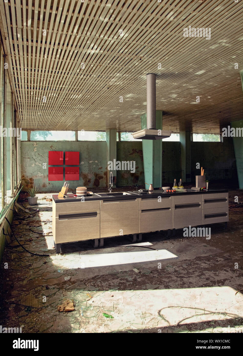 modern kitchen in grunge interior (Photo compilation. Photo and hand ...