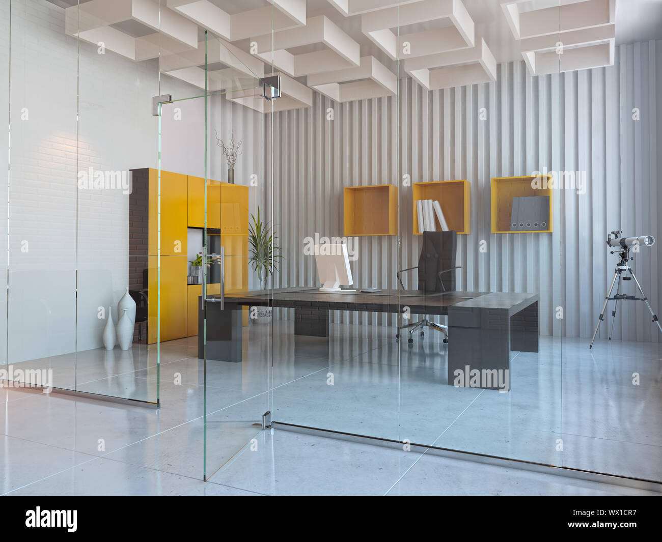 modern interior design of office room (3D render Stock Photo - Alamy
