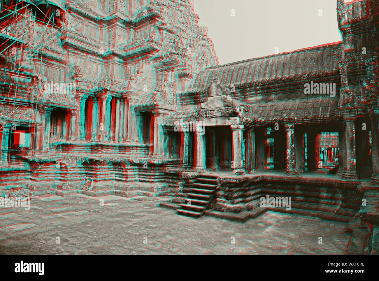 3D stereo photo Angkor Wat - ancient Khmer temple in Cambodia. UNESCO ...