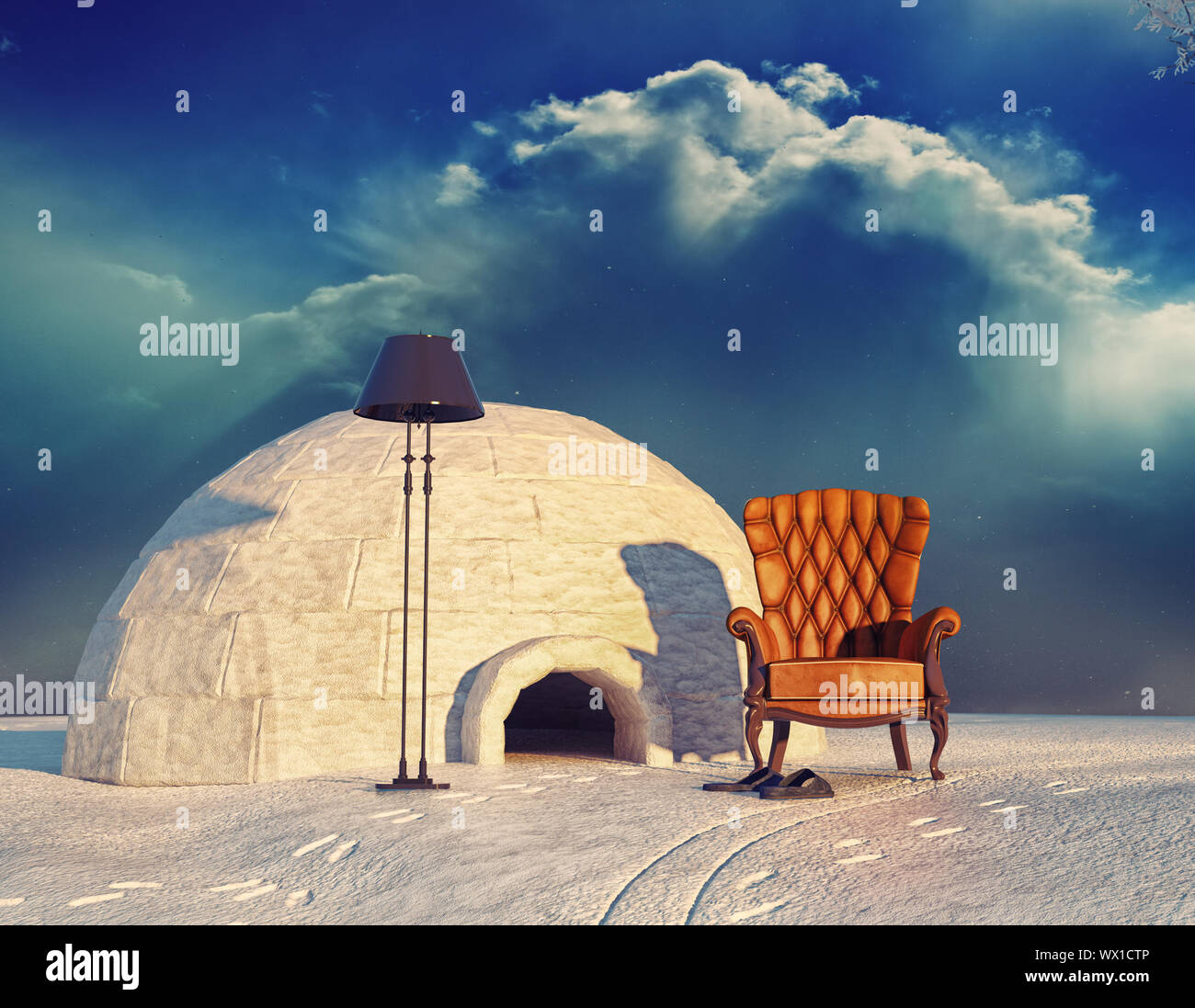 luxury armchair in winter landscape and igloo (3d concept Stock Photo ...