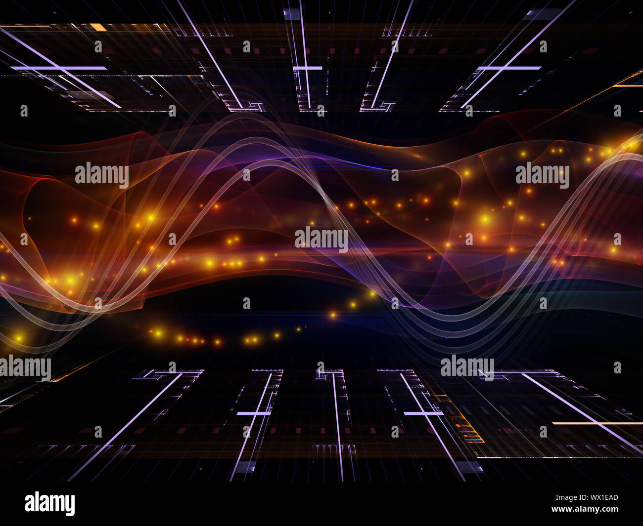 Composition of abstract sine waves and design elements to serve as a ...