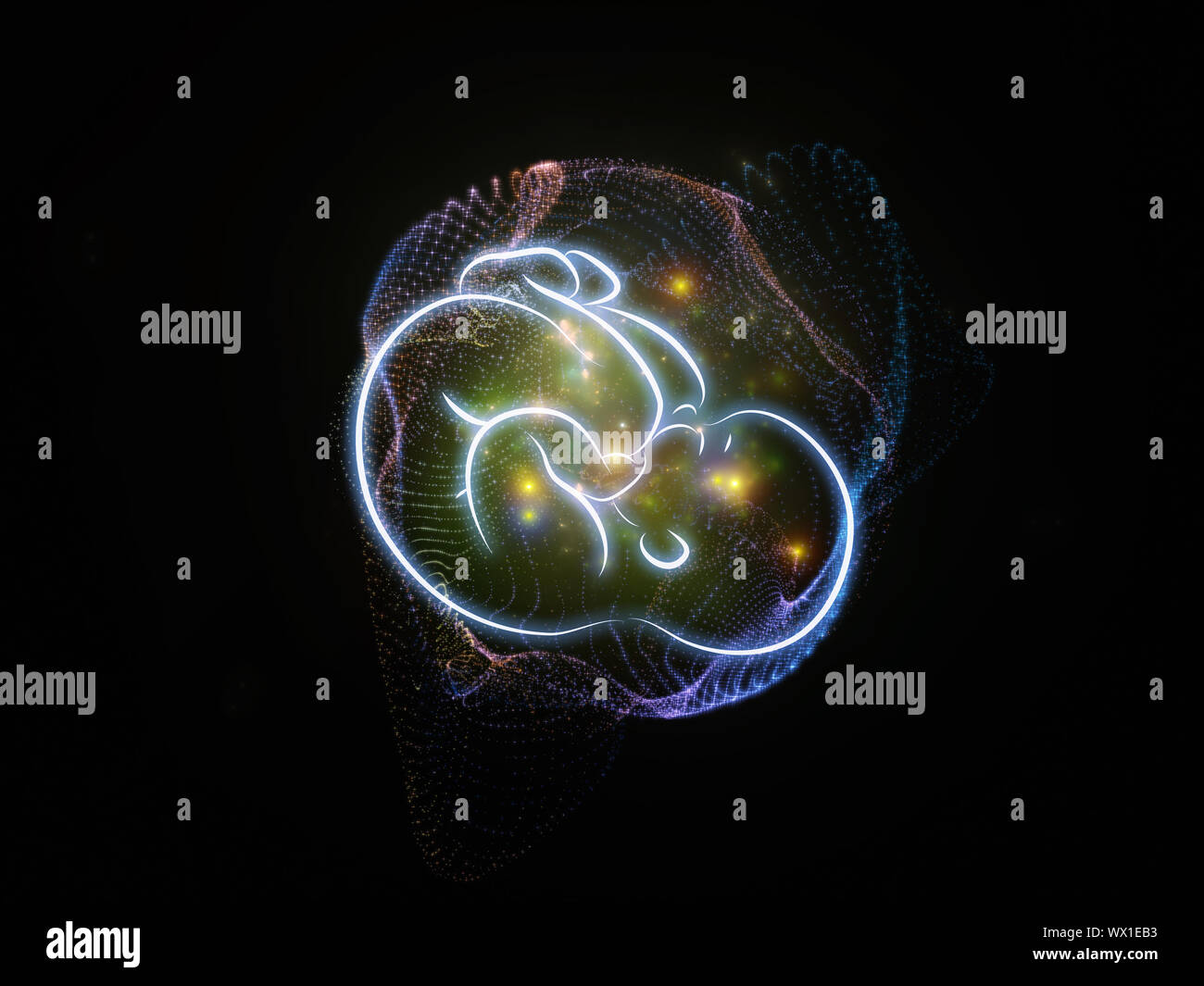Interplay of drawing of a fetus and abstract design elements on the ...