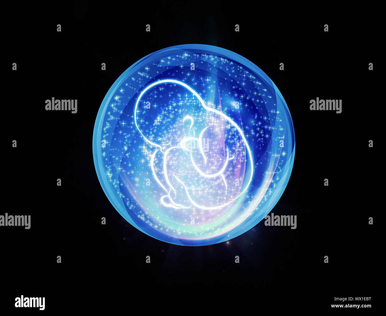 Backdrop of drawing of a fetus and abstract design elements on the ...