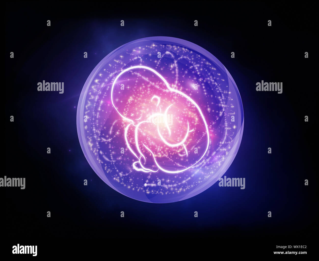Artistic abstraction composed of drawing of a fetus and abstract design ...