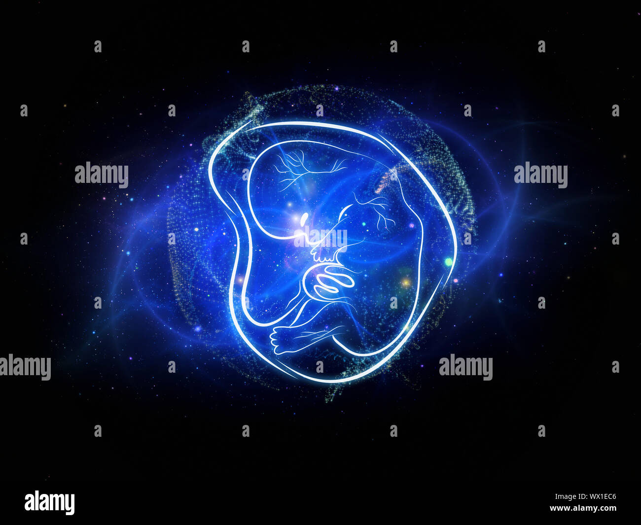 Design composed of drawing of a fetus and abstract design elements as a ...