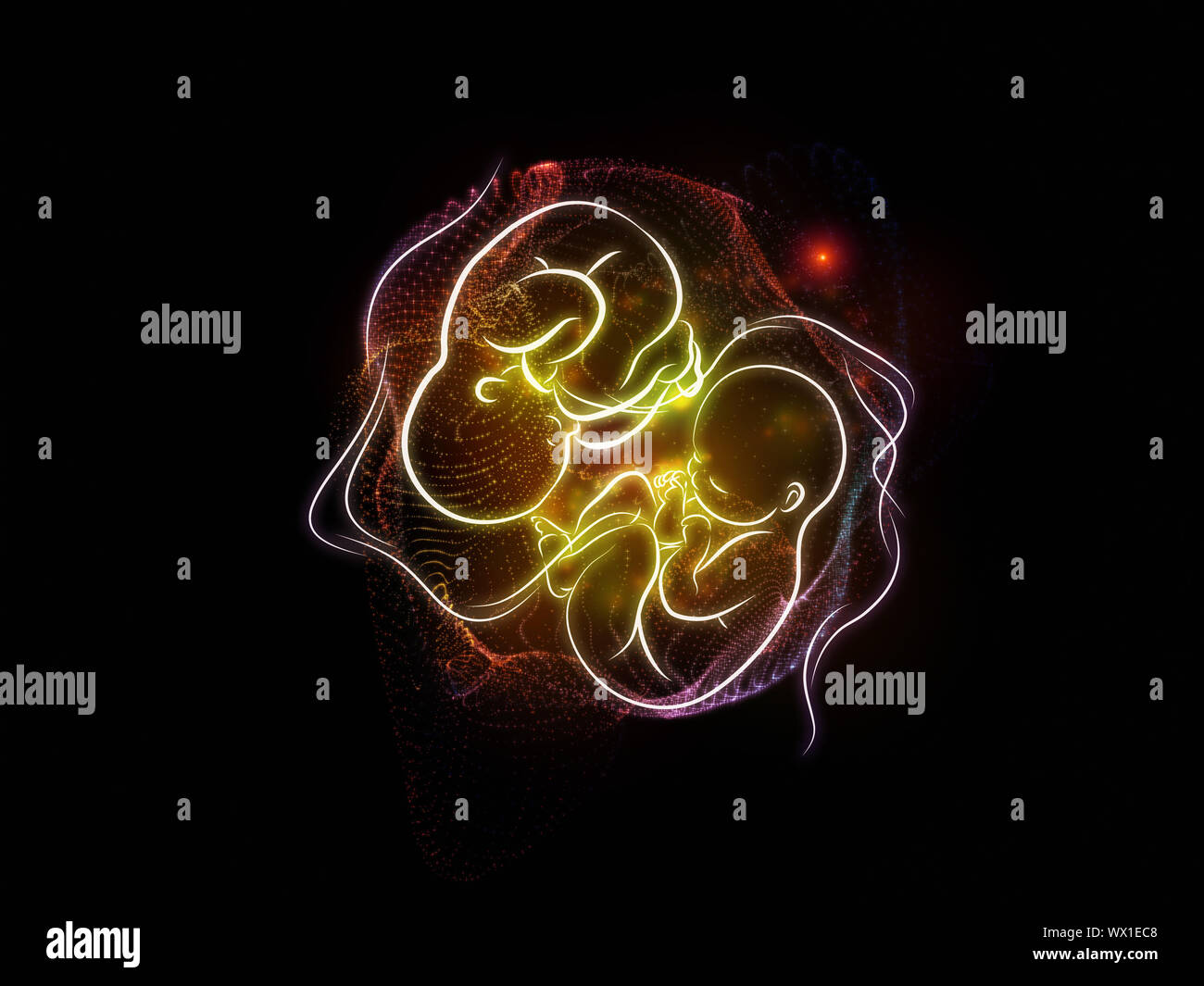 Composition of drawing of a fetus and abstract design elements suitable ...