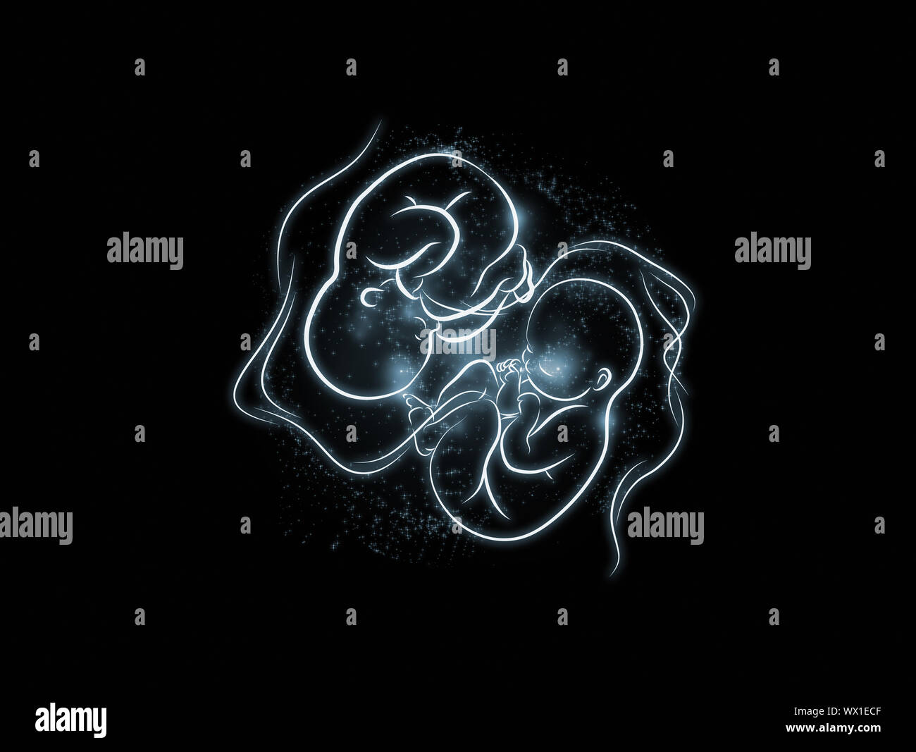 Backdrop of drawing of a fetus and abstract design elements on the ...