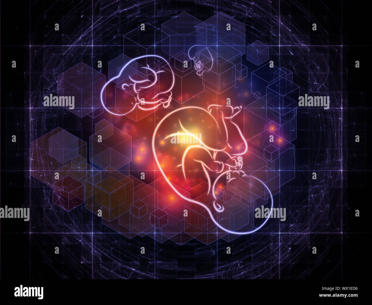 Arrangement of drawing of a child and abstract design elements on the ...
