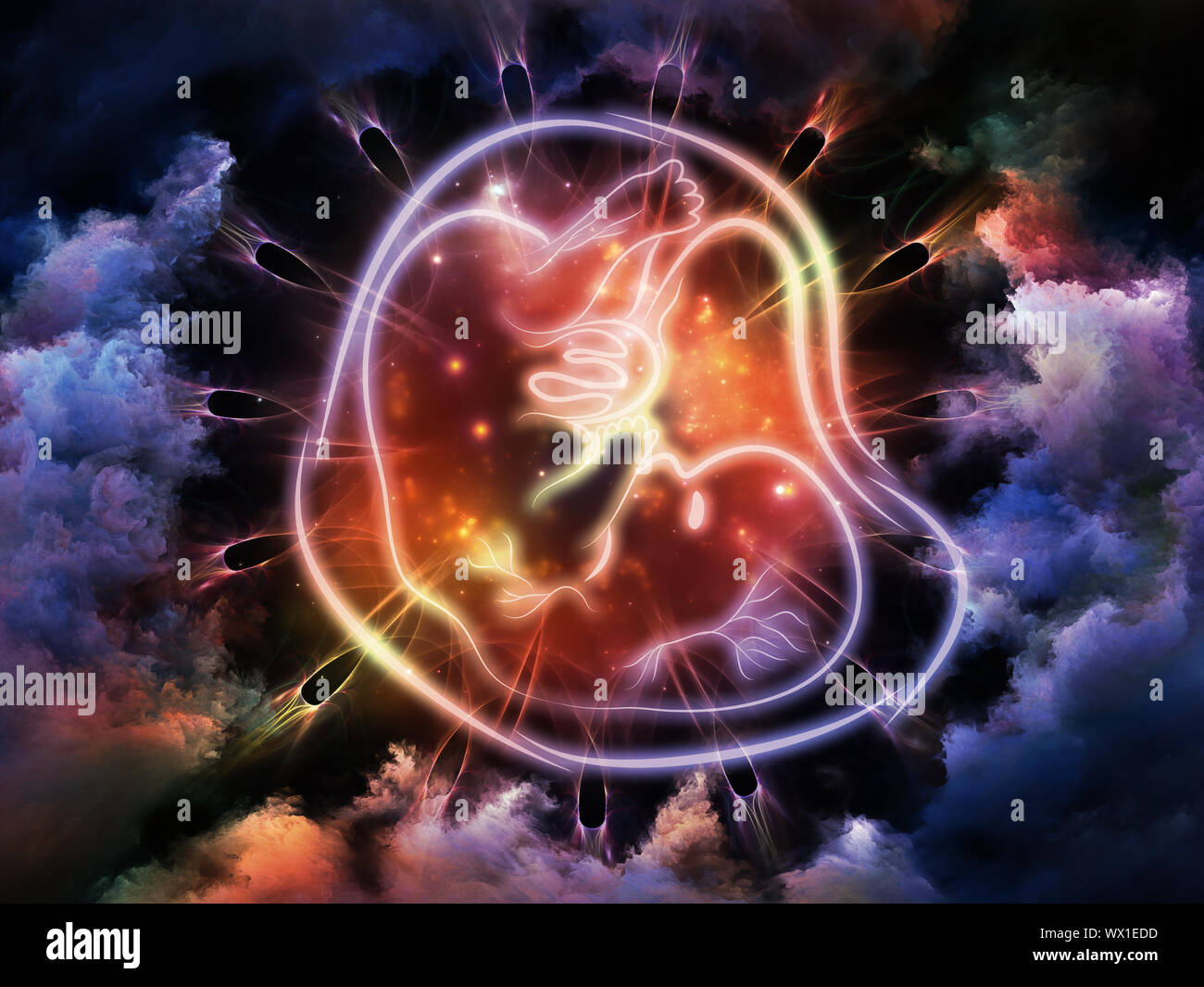 Background design of drawing of a child and abstract design elements on ...