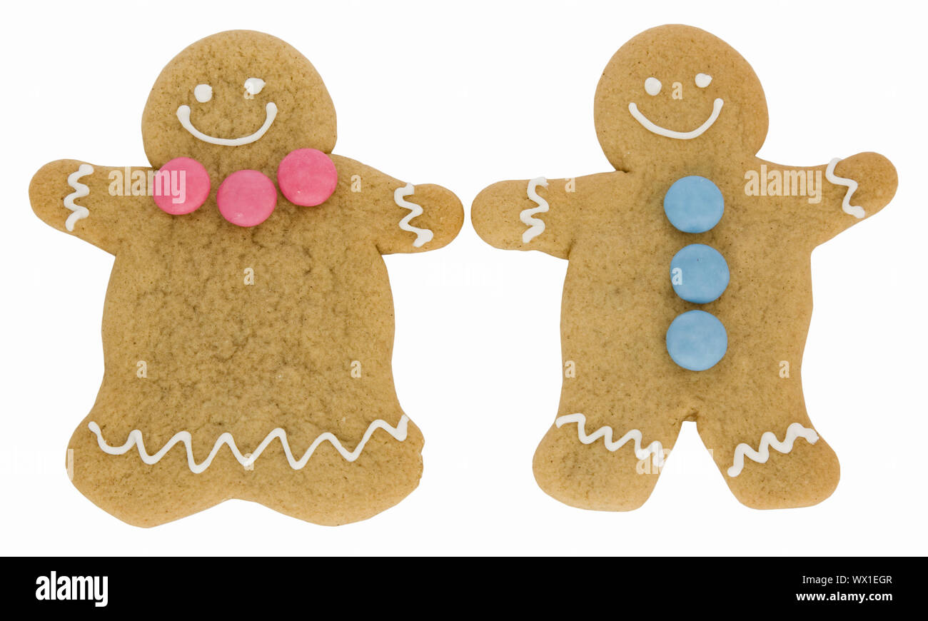Gingerbread man and woman isolated against white Stock Photo - Alamy