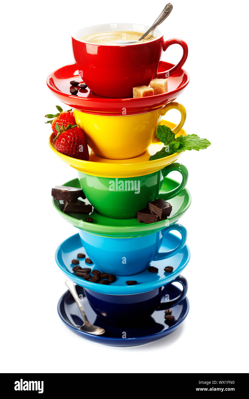 Color cups on a white background Stock Photo - Alamy
