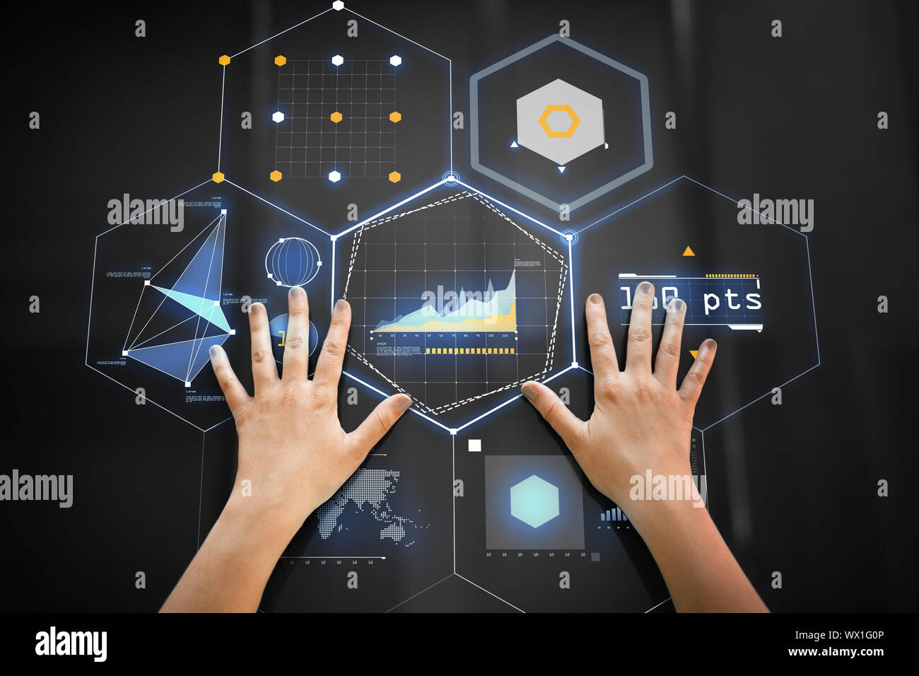 hand using black interactive panel with charts Stock Photo - Alamy