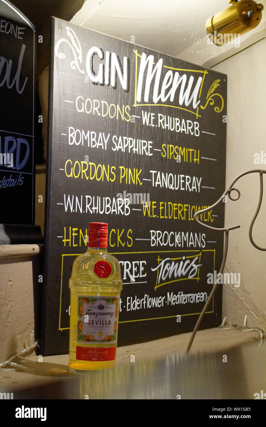 A gin menu in a pub in England Stock Photo - Alamy
