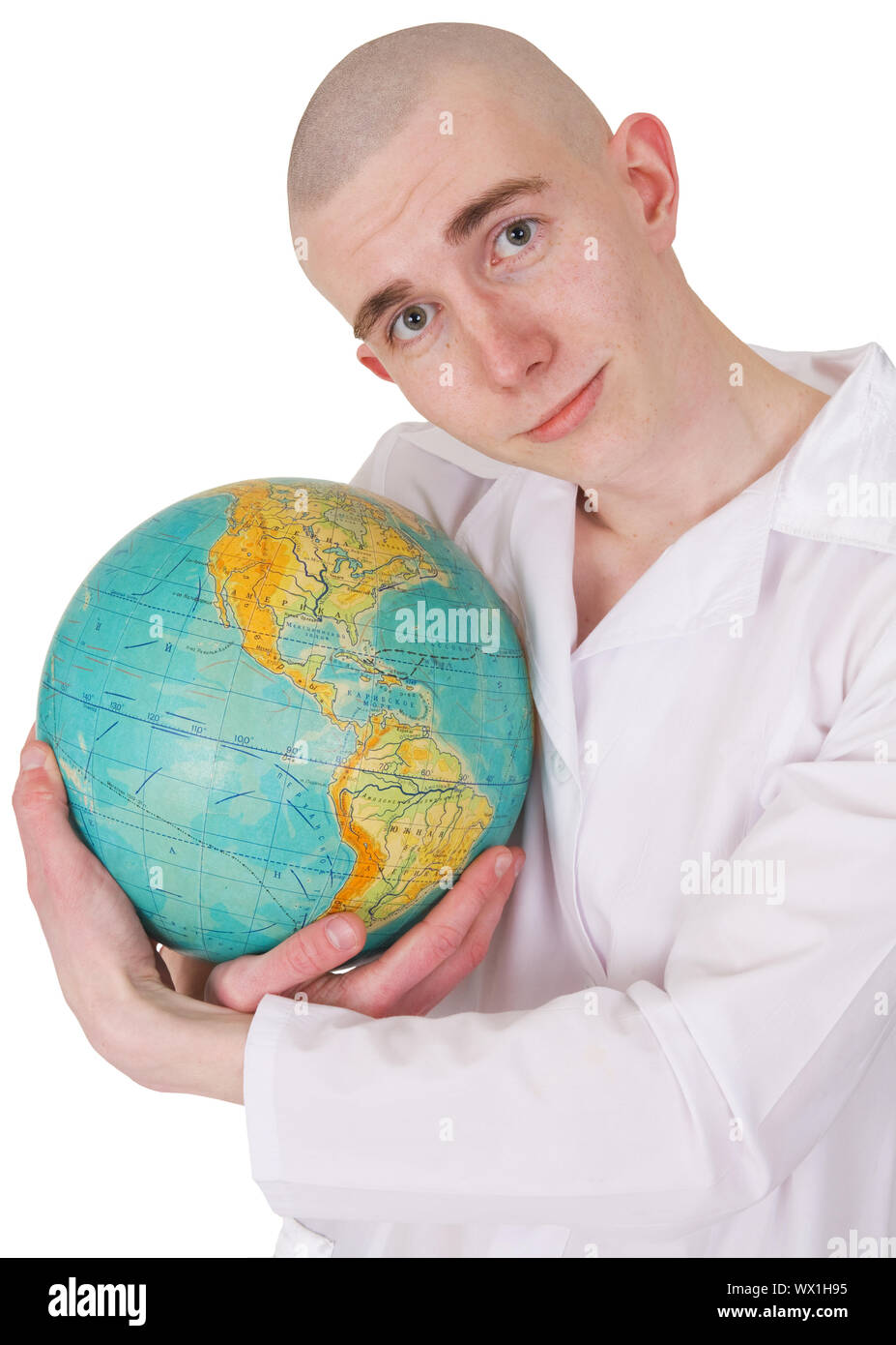Man embracing the world on the white background Stock Photo - Alamy