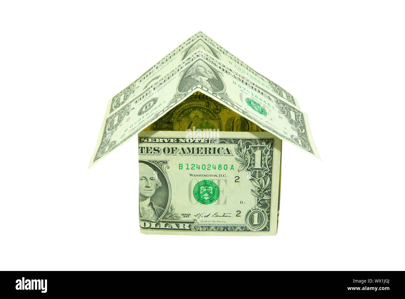 Money house isolated on white background Stock Photo - Alamy