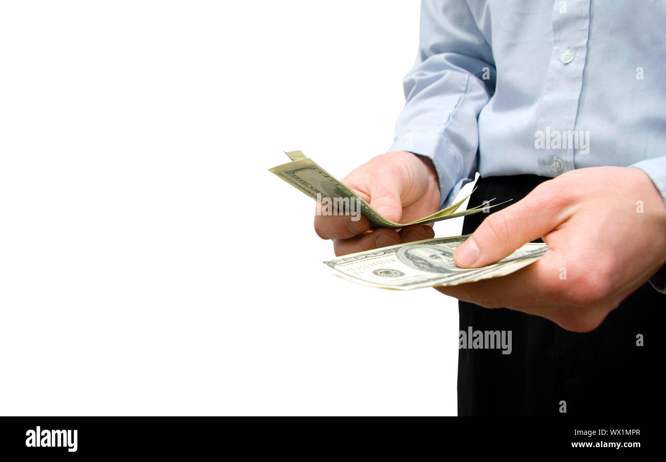 Money in hand isolated on white background Stock Photo - Alamy