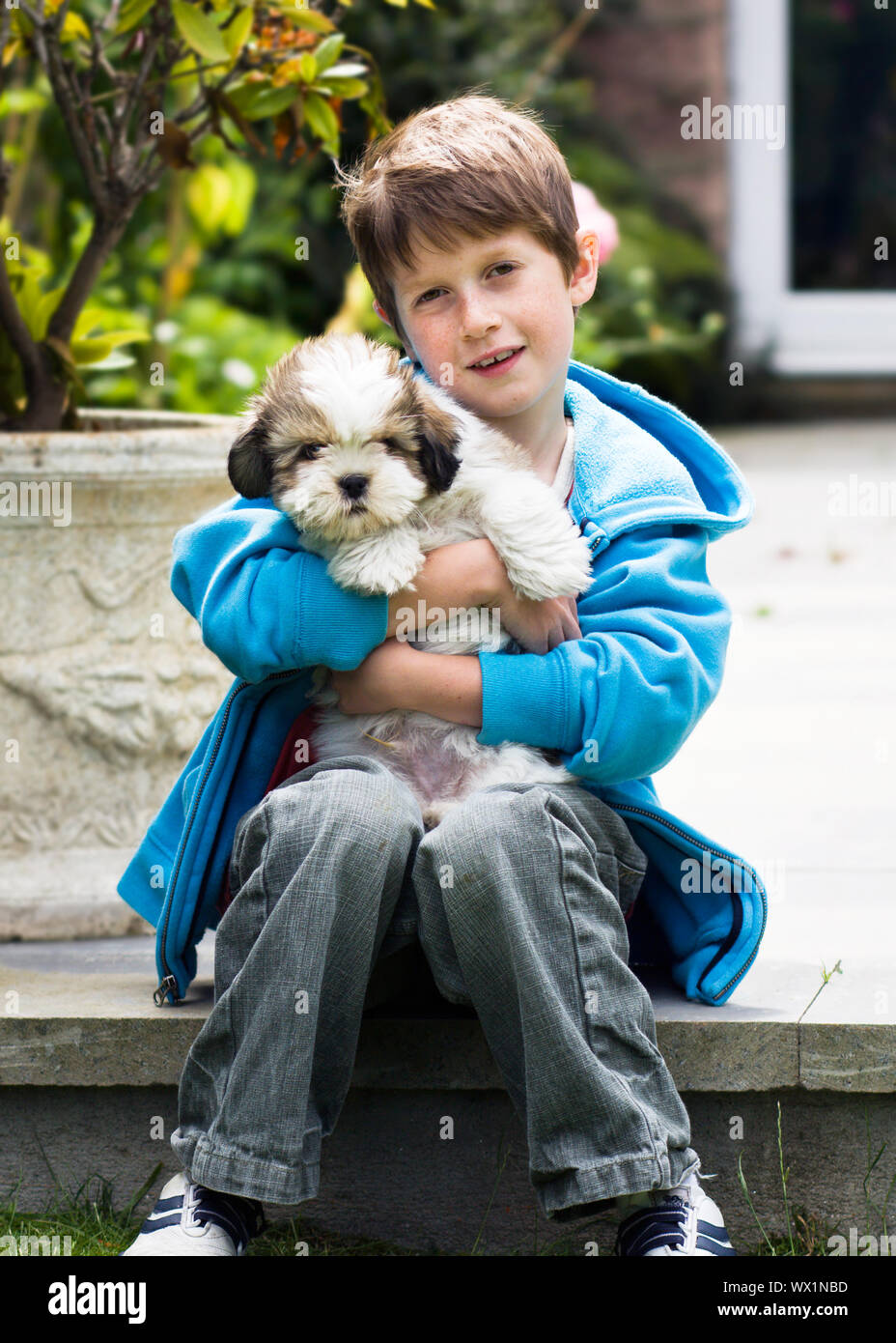 Happy young boy with his pet puppy Stock Photo - Alamy