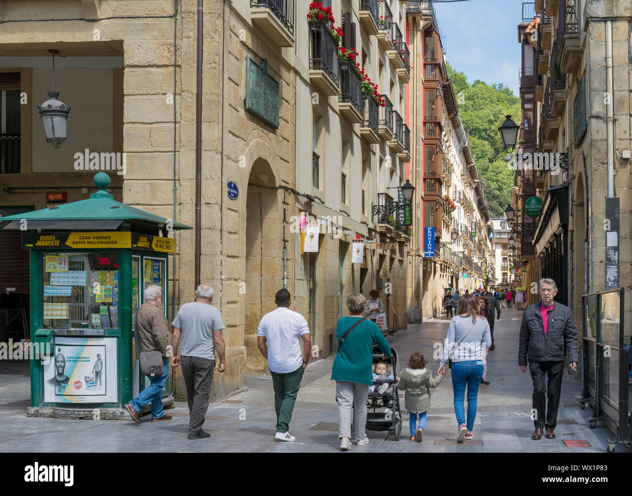 Street scene. Calle San Jeronimo in the Old Town. San Sebastian ...