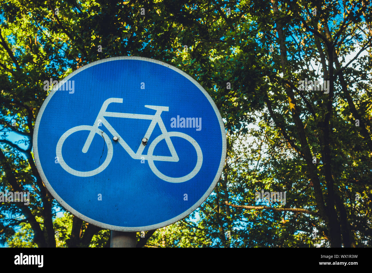 bicycle traffic sign as blue circle Stock Photo - Alamy