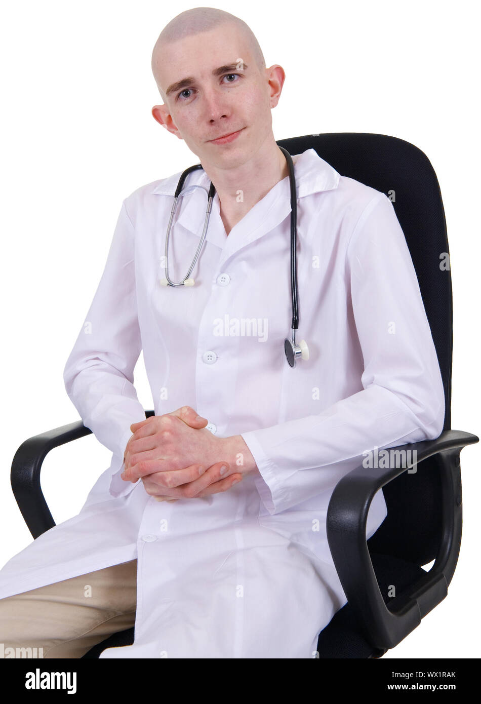 Man in the white doctor's smock on the white background Stock Photo - Alamy