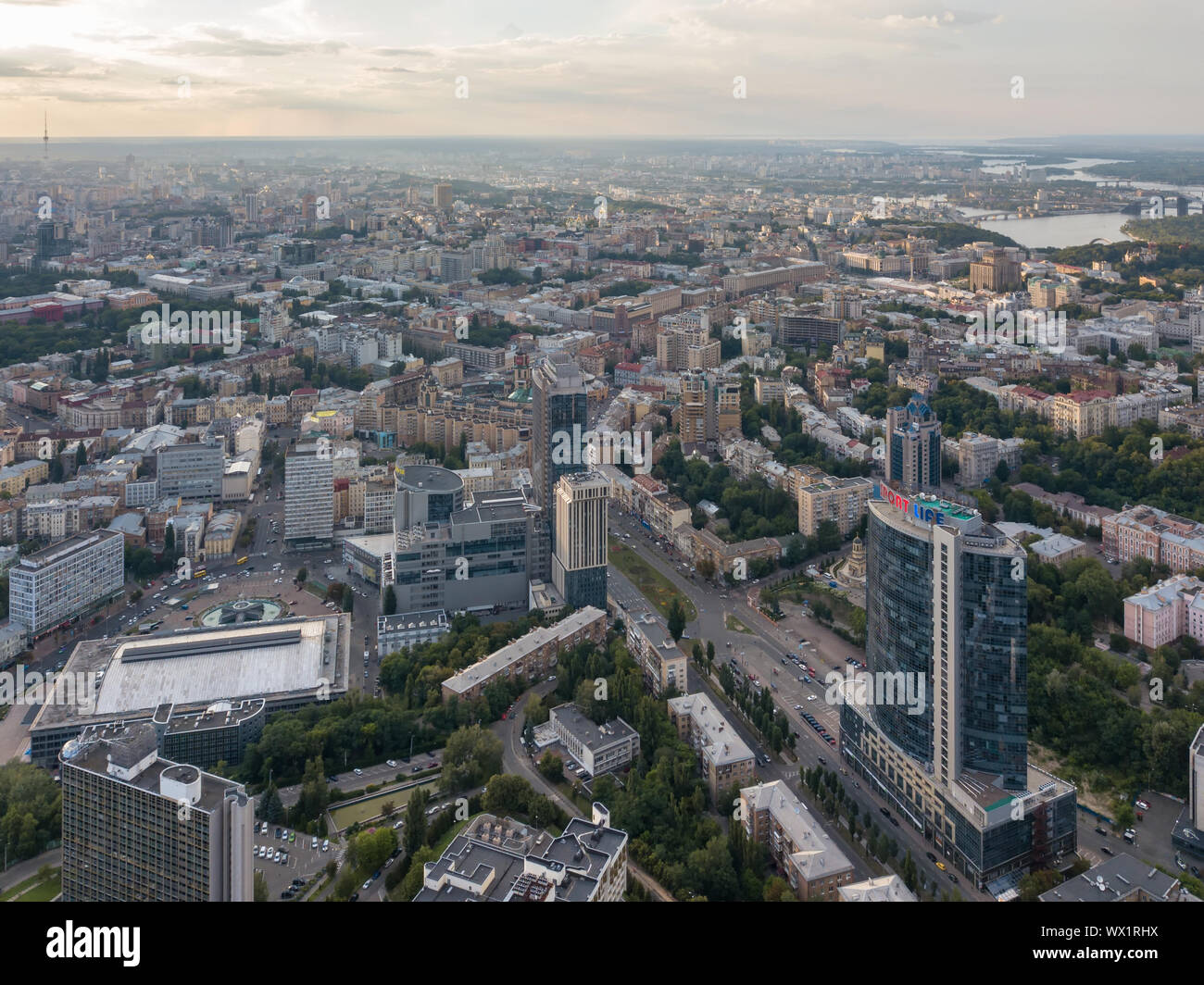 Panoramic aerial view from the drone of the the central part of the ...