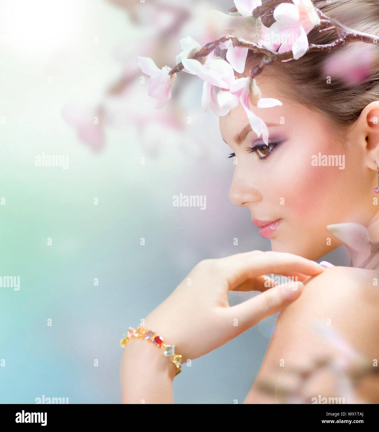 Beautiful Girl with Spring Flowers Stock Photo - Alamy