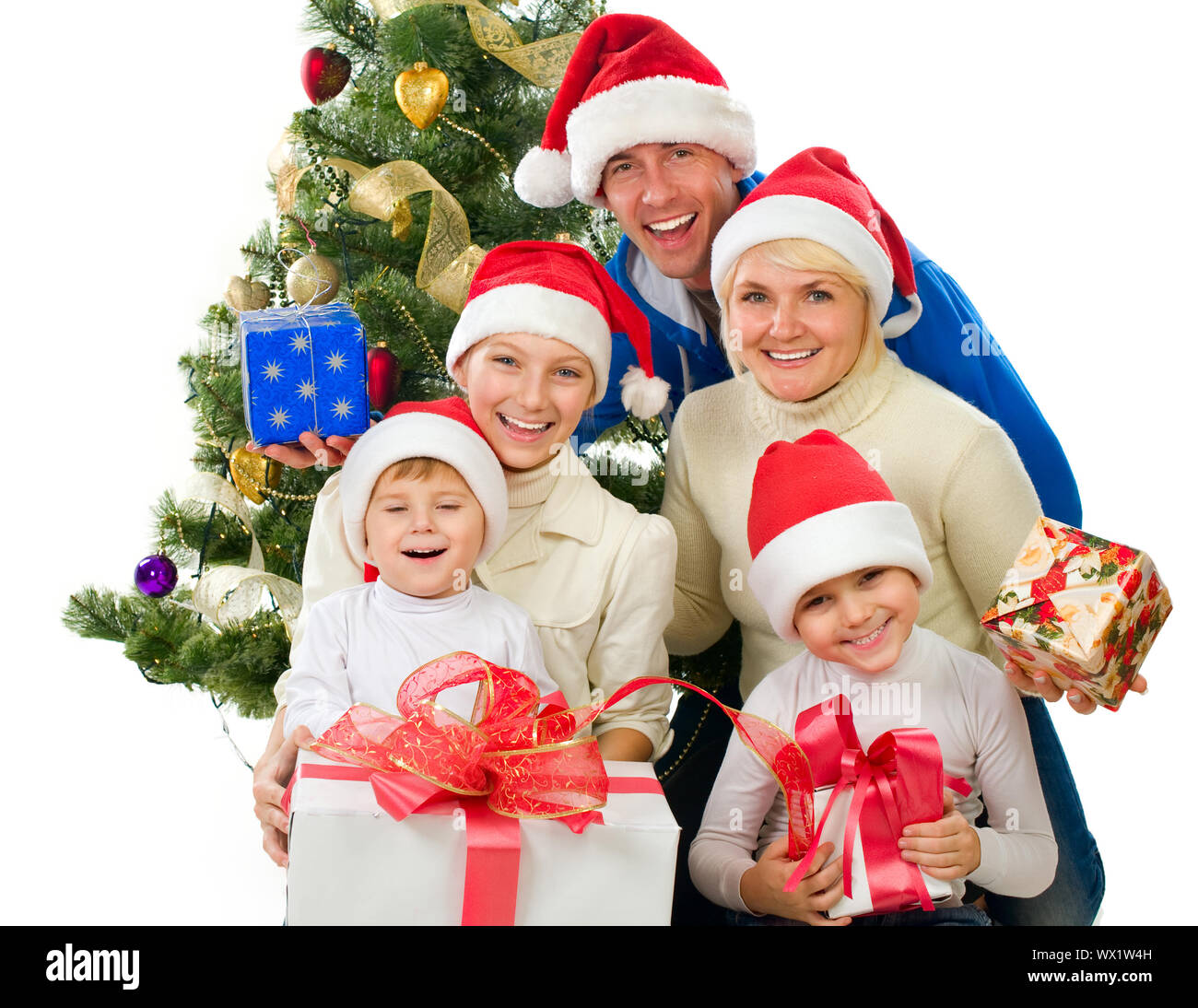 Christmas Family isolated on white Stock Photo - Alamy