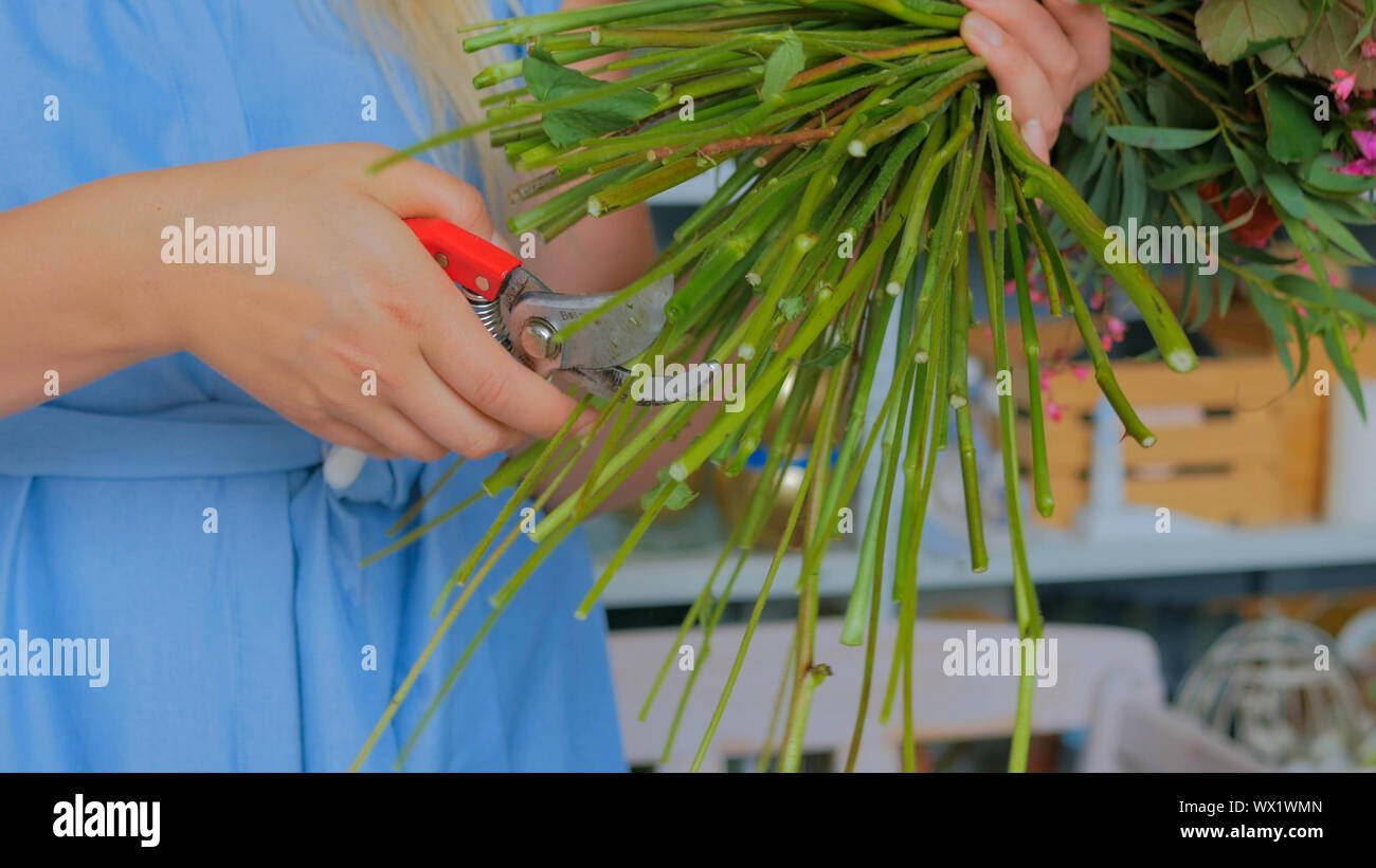 Flower shop hand florist cutting hi-res stock photography and images ...