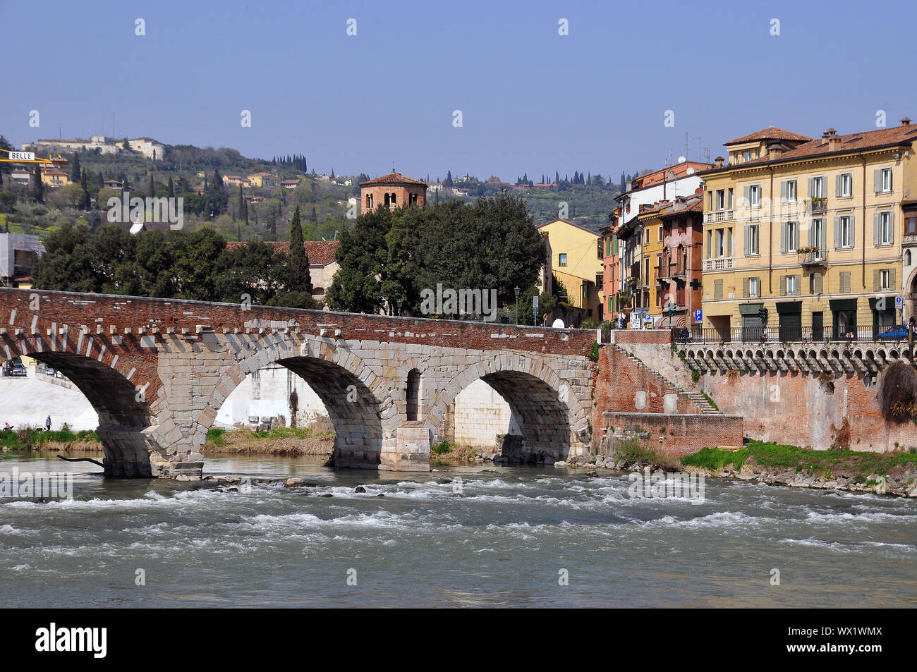 Ponte Pietra (Stone Bridge), It is the oldest bridge in Verona. Italy ...