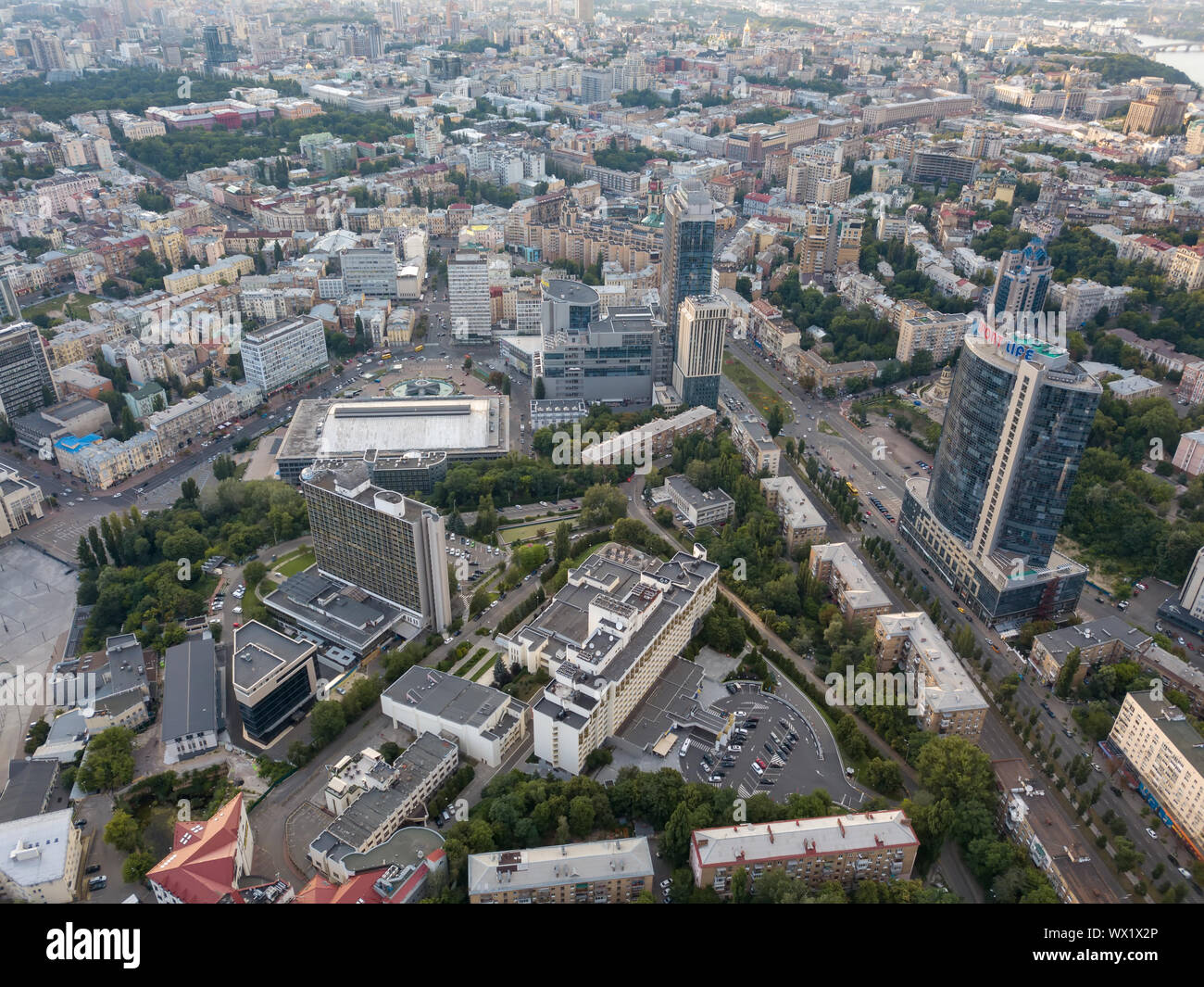 The central part of Kiev, Ukraine with modern and old historic ...