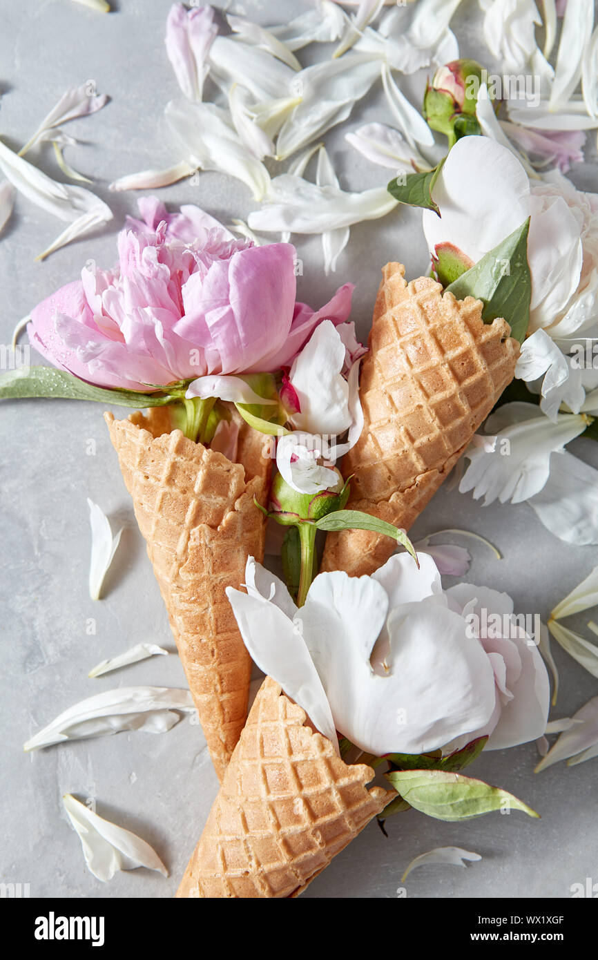 Card for congratulations of wafer cones with gentle white and pink ...