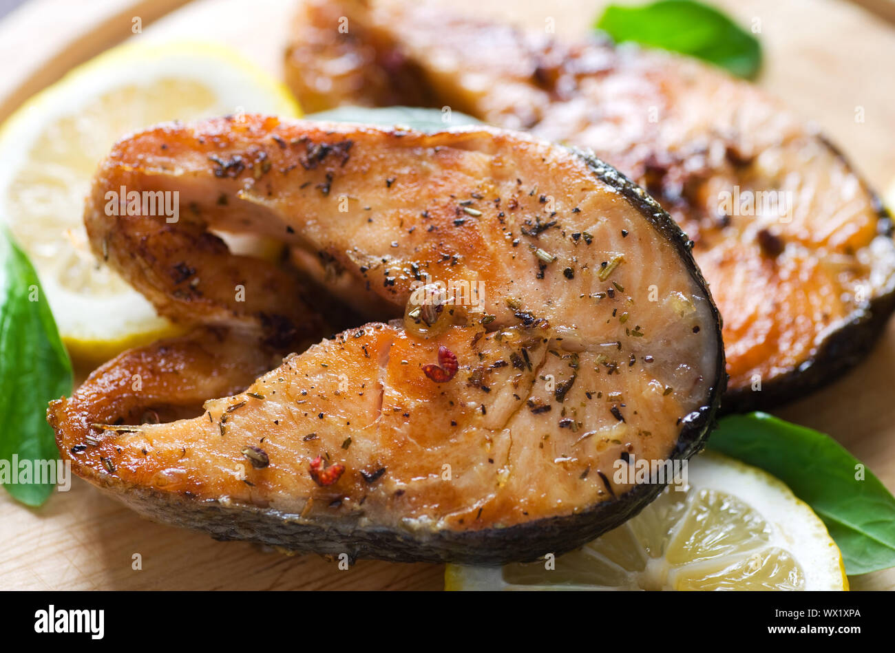Grilled Salmon Closeup Stock Photo - Alamy