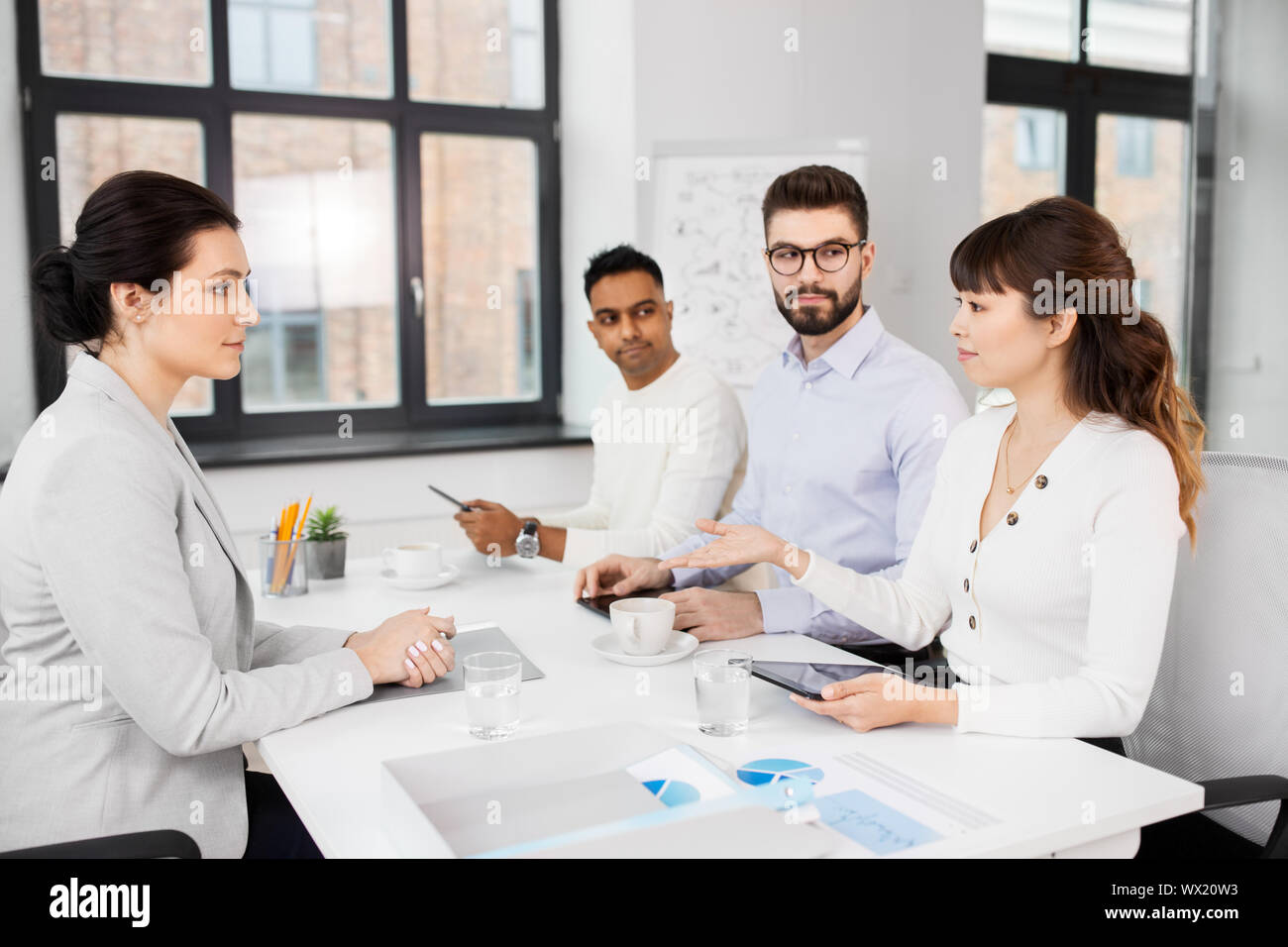 recruiters having job interview with employee Stock Photo - Alamy