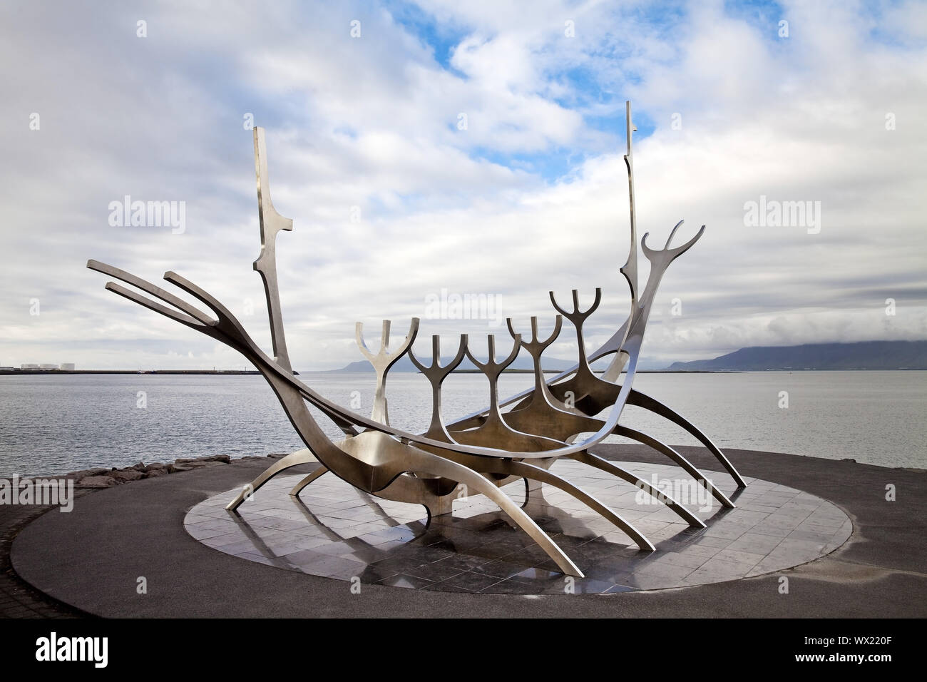 Sculpture Sólfar, Viking ship made of steel, artist Jón Gunnar Árnason ...