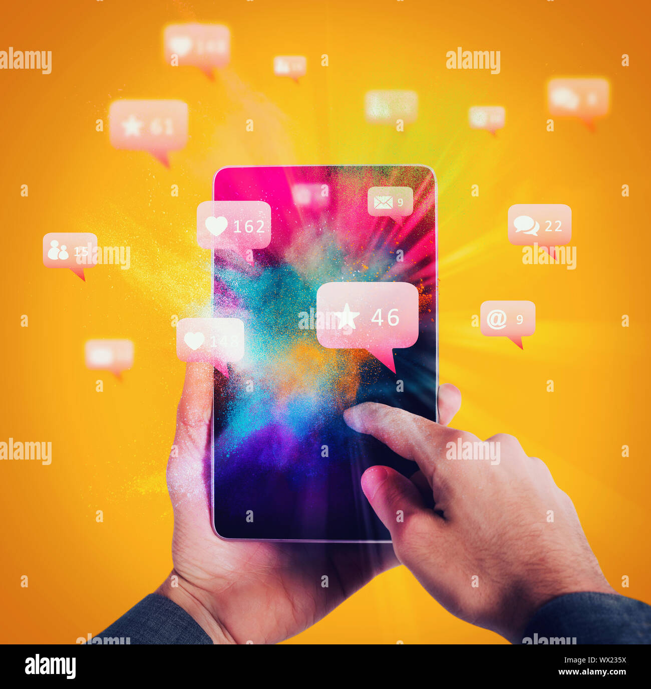 Colorful explosion of approval on social media Stock Photo - Alamy