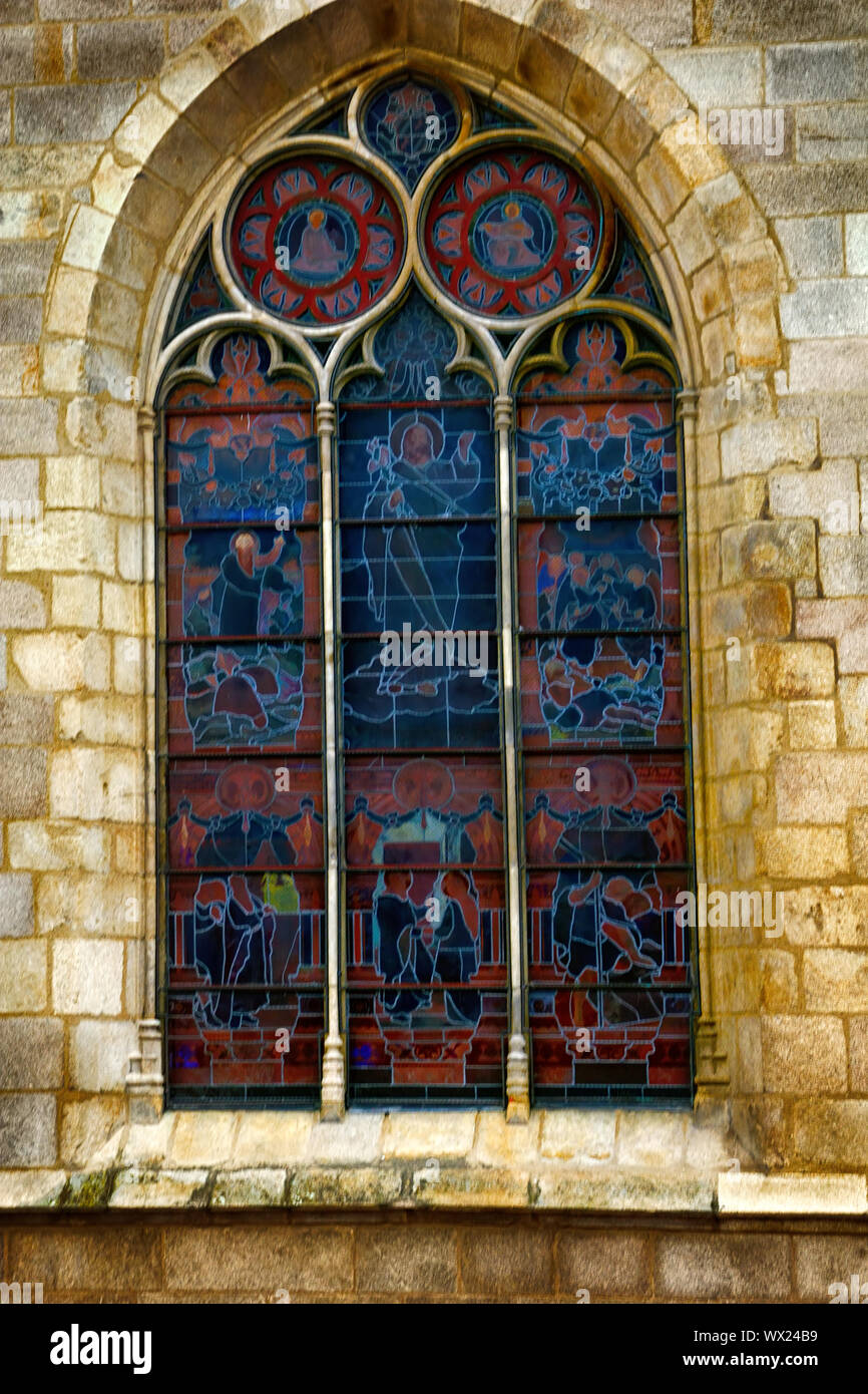 Beautiful arched window with glass painting Stock Photo - Alamy