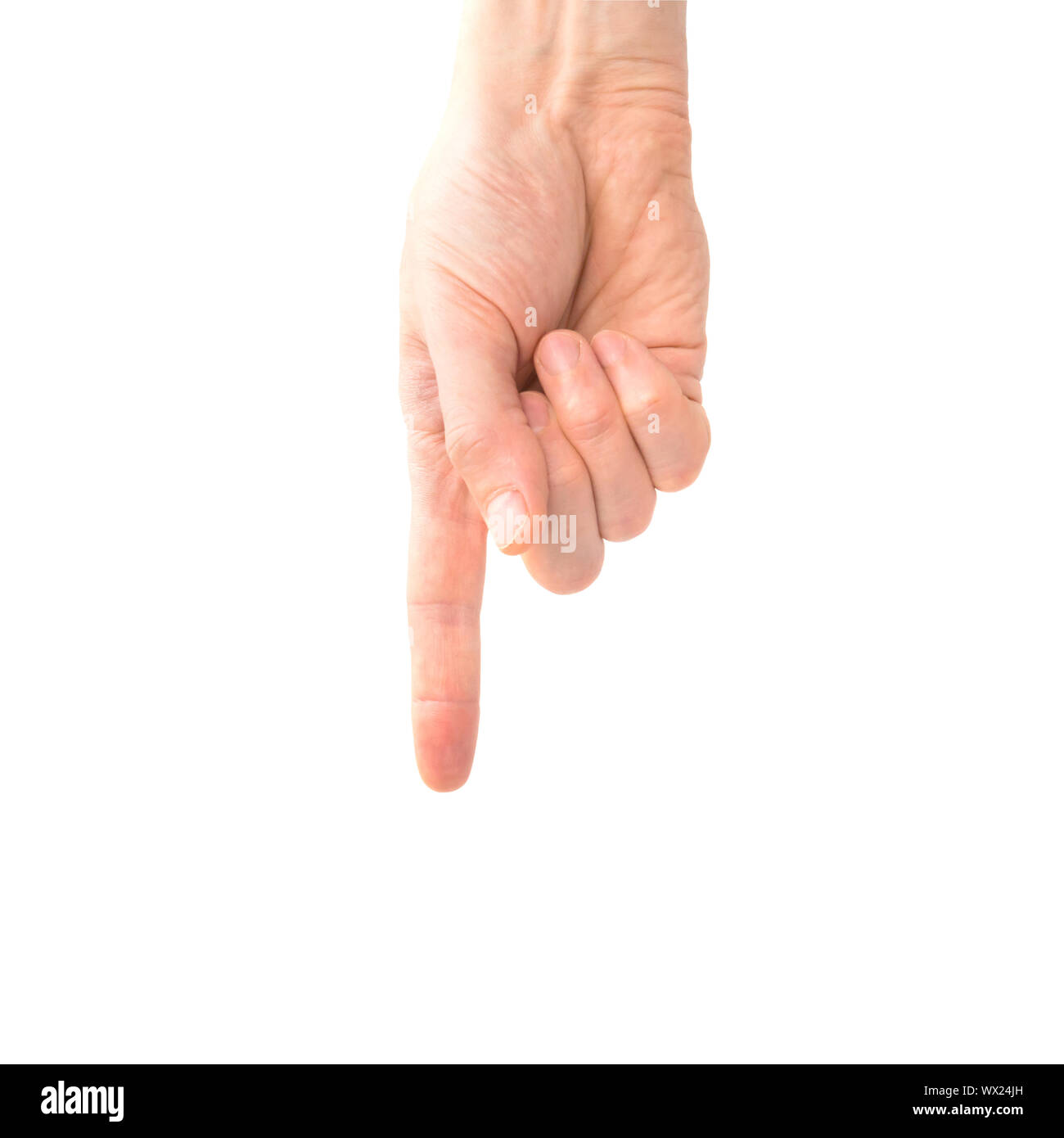 Female hand pointing down Stock Photo - Alamy