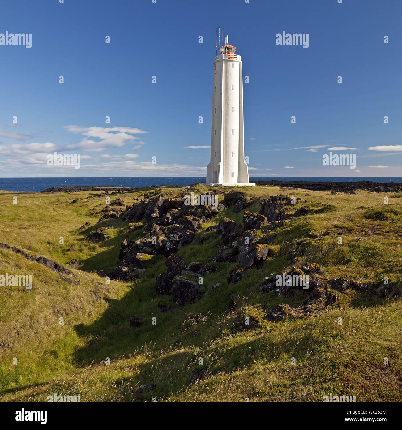 Coastal landscape with the lighthouse of Malarrif, Snæfellsjökull ...