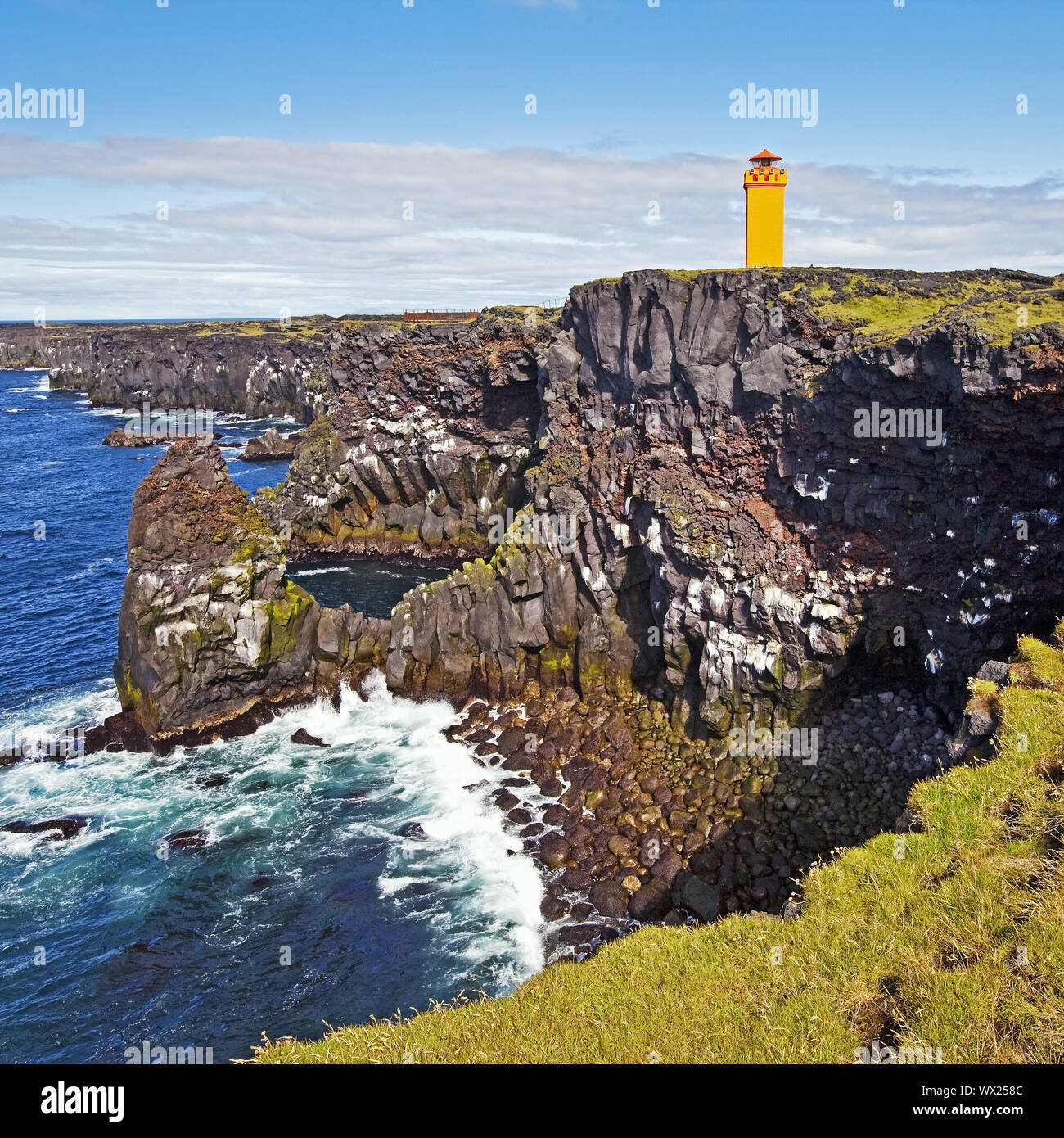 Coastal landscape with the lighthouse of Svoertuloft, Snæfellsjökull ...